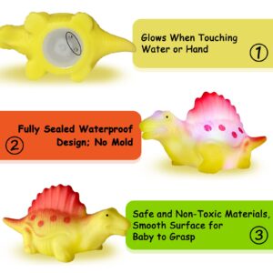 Light Up Bath Toys,6 Packs Floating Dinosaur Bathtub Toys for Toddlers,No Hole Baby Bath Toys for Kids,Great Birthday Christmas Easter for Boy and Girl Preschool