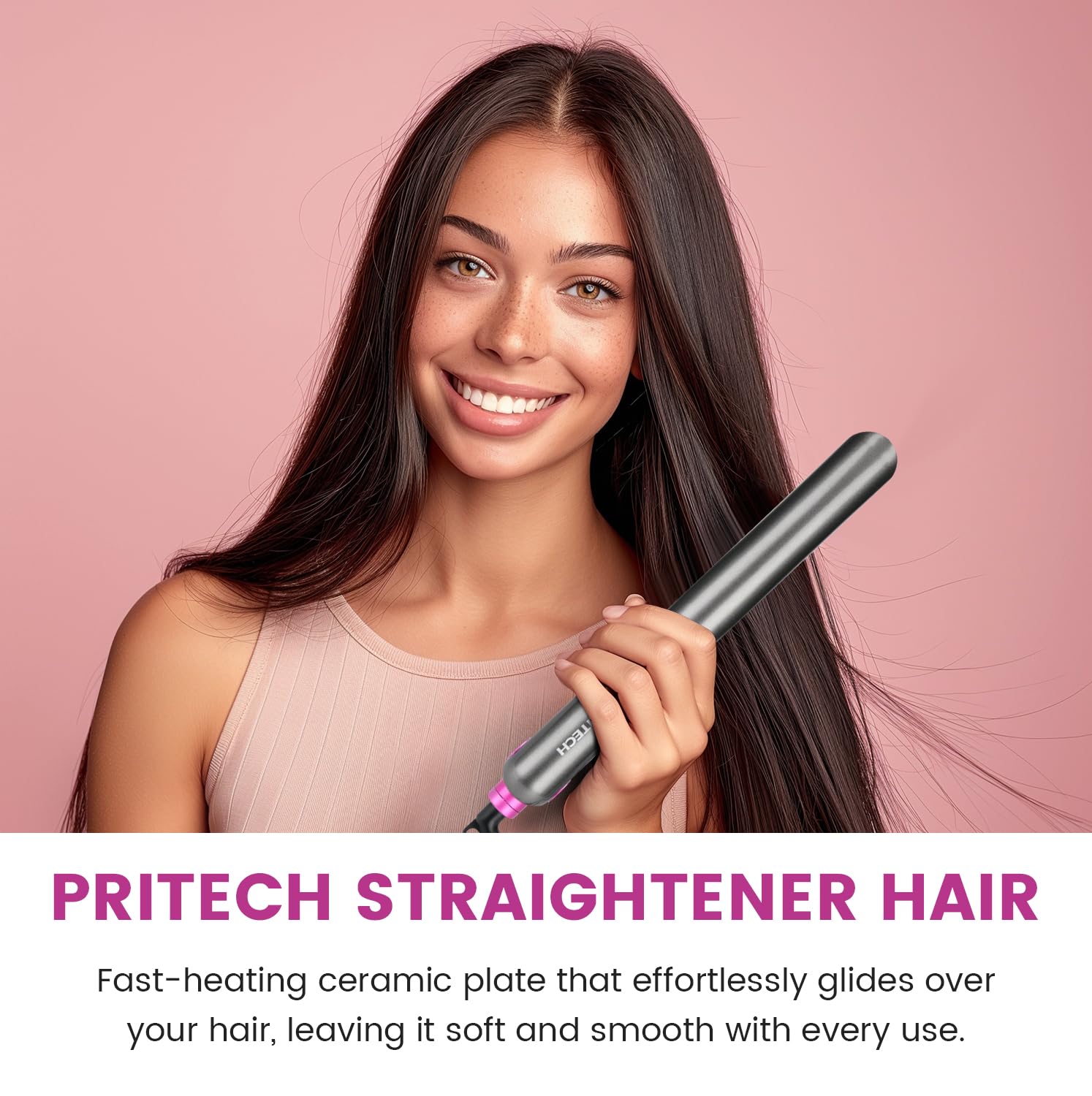 PRITECH Ceramic Hair Iron (TA-2340), 1 inch, Hair Straightener and Curling Iron, Adjustable Temperature, Fast Heat Up, Auto Shut-Off, Dual Voltage, Safety Lock, 450°F