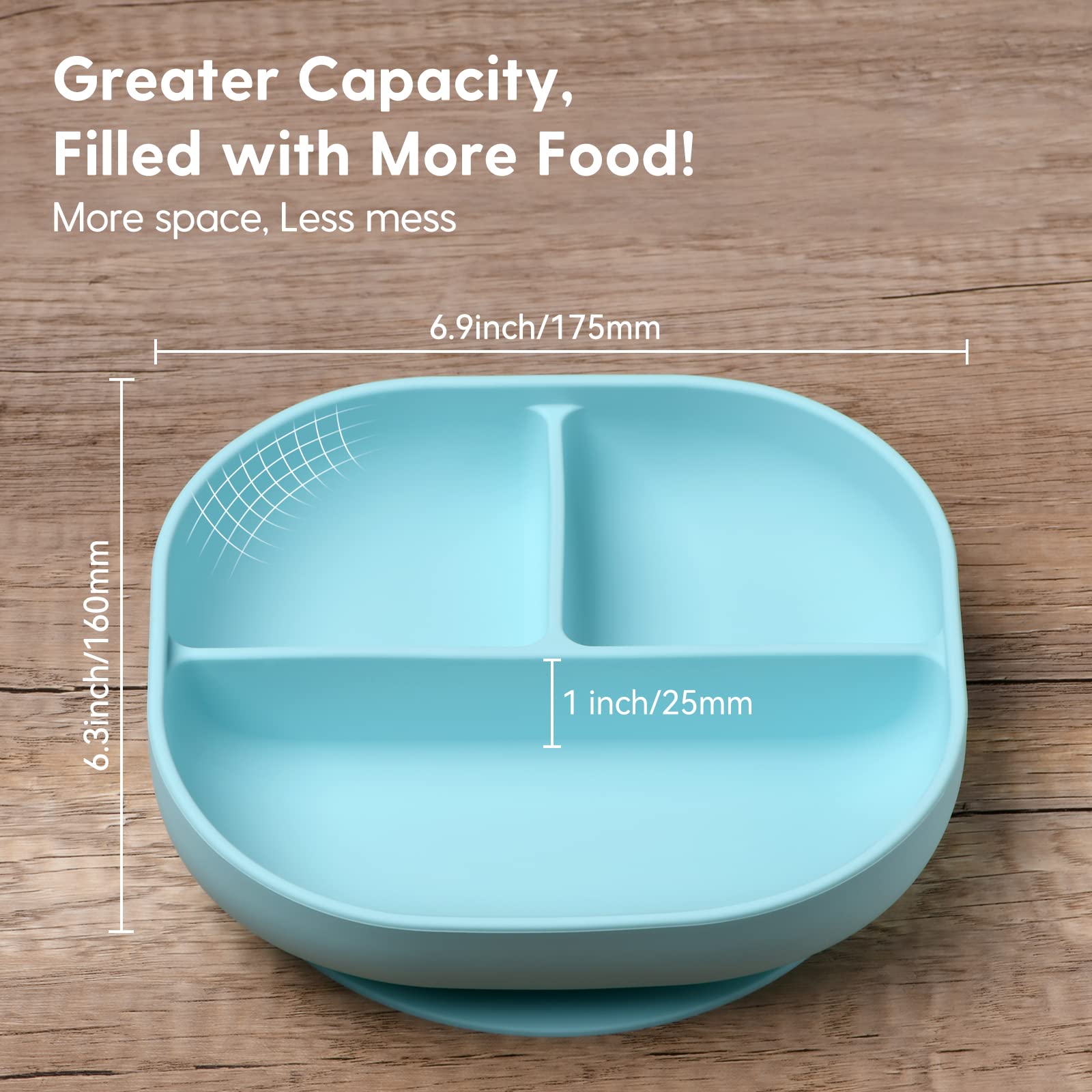 BABELIO Suction Plates for Babies & Toddlers, Silicone Divided Baby Dish, Self Feeding Supplies for Highchairs, Tables, Travel, Camping, BPA Free, Dishwasher, Oven Safe (Pale Blue)