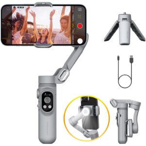 gimbal stabilizer for smartphone w/led light face tracking inception timelapse handheld foldable 3-axis gimble for iphone 15 14 13 12 11 pro max android galaxy s23 youtube tiktok vlog aochuan smart x