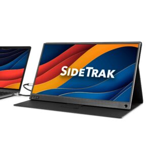 sidetrak  solo portable laptop monitor 15.6” fhd 1080p lcd screen | works with mac, pc, chrome, ps4, xbox, raspberry pi, & more | powered by usb or mini hdmi | detachable padded case and kickstand