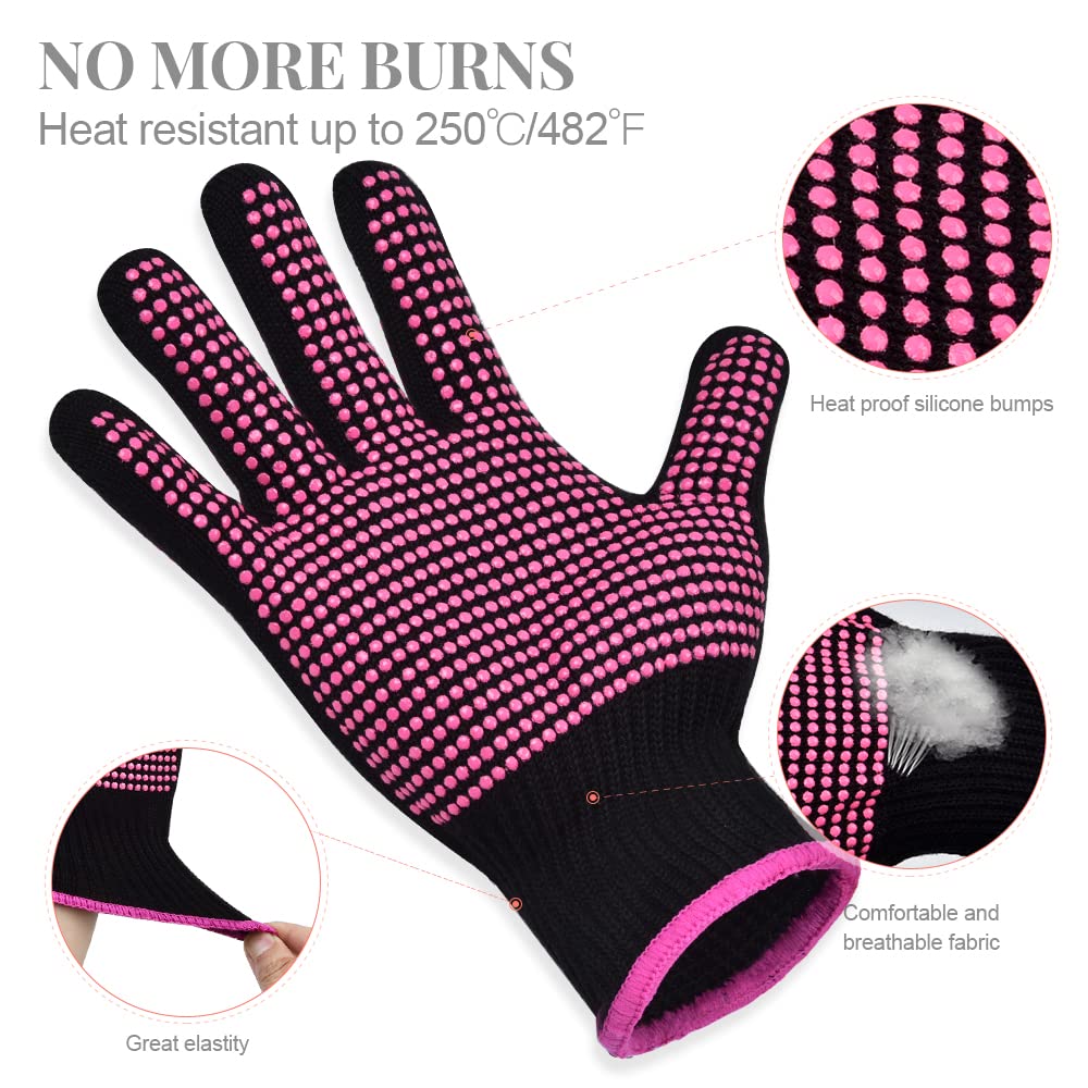 IKOCO Heat Gloves for Hair Styling, 2Pcs Heat Resistant Gloves with Silicone Mat Pouch for Curling Iron, Flat Iron, Straightener, Hot Hair Tools