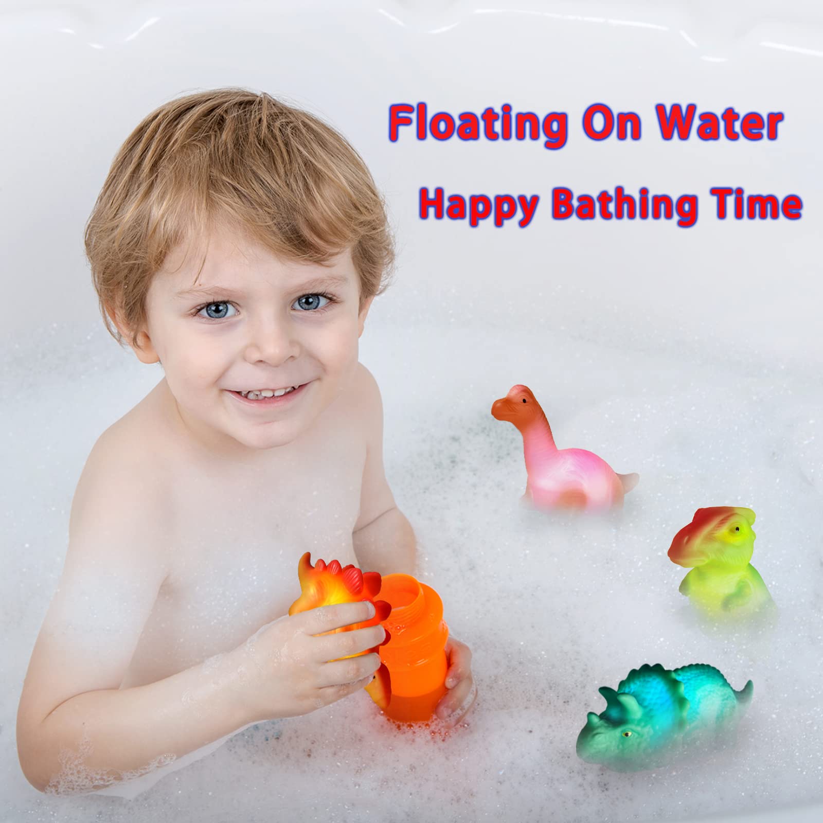 Light Up Bath Toys,6 Packs Floating Dinosaur Bathtub Toys for Toddlers,No Hole Baby Bath Toys for Kids,Great Birthday Christmas Easter for Boy and Girl Preschool