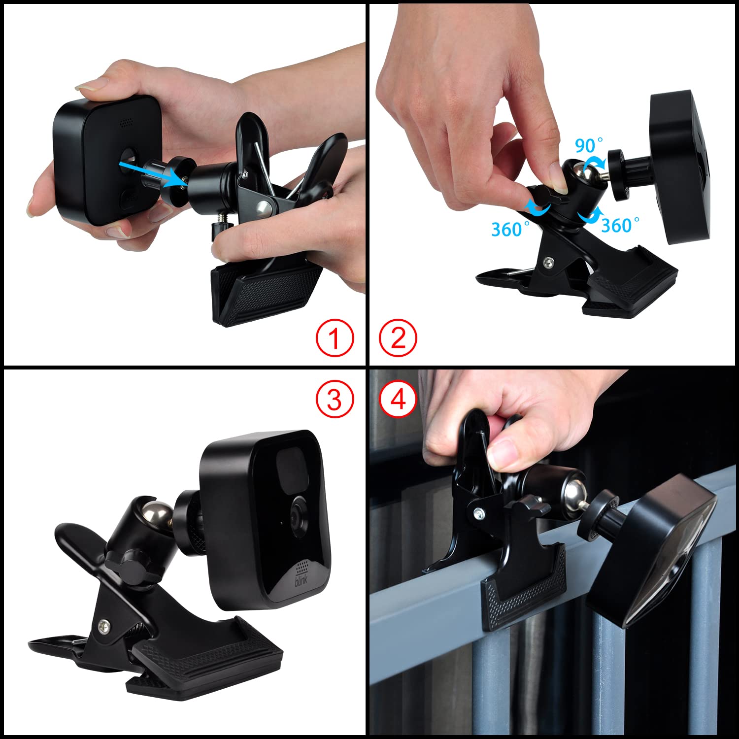 2Pack Metal Clamp Clip Mount for Blink Outdoor 4 (4th Gen) / (3rd Gen) and All-New Blink Outdoor/Indoor Camera/Blink XT / XT2, Blink Mini,Not Need to Drill, No Holes