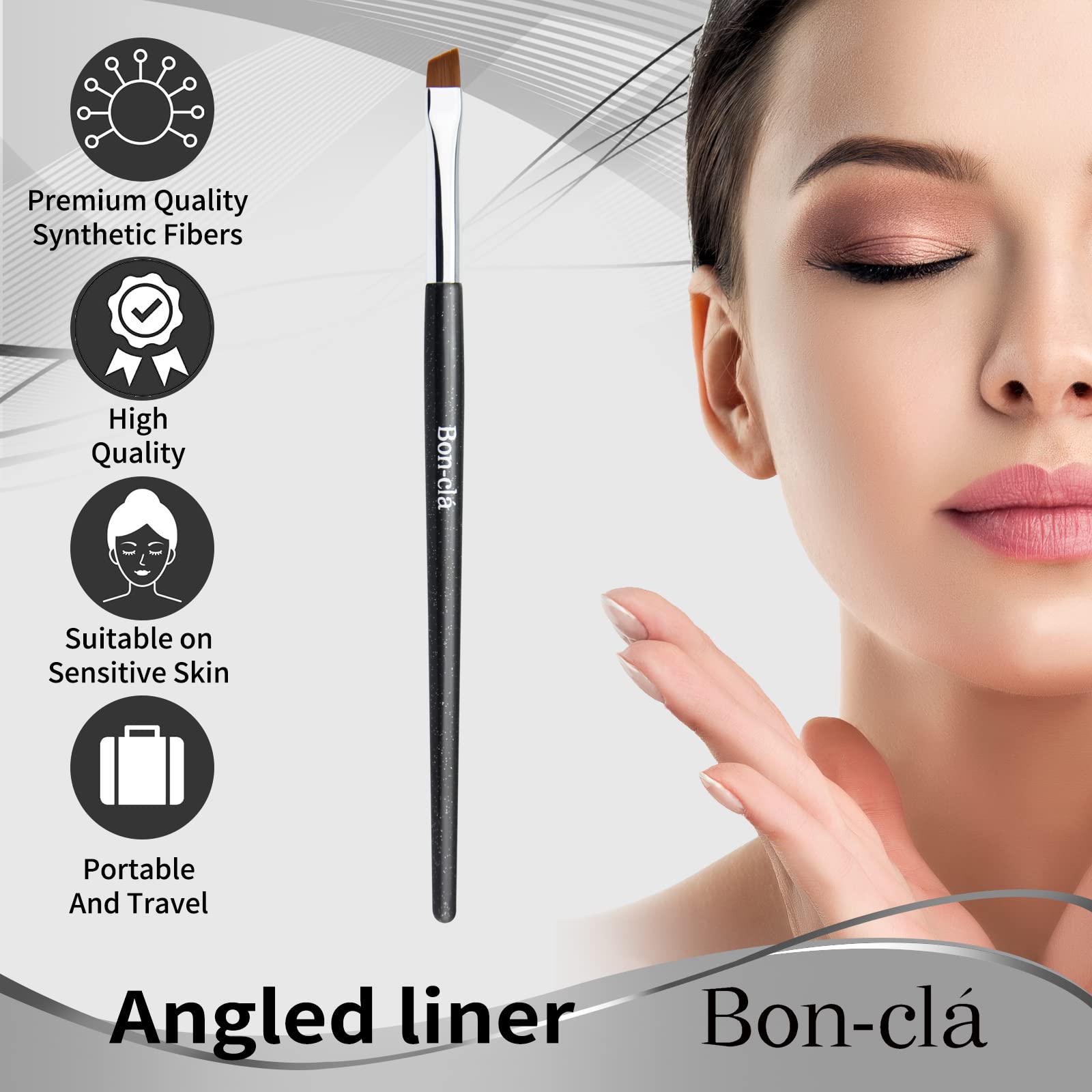 Bon-clá Fine Angled Eyeliner Brush,Golden Handle, for Gel, Liquid, Cream, Powder, Cake, Eye Cosmetics, Professional Makeup Tools