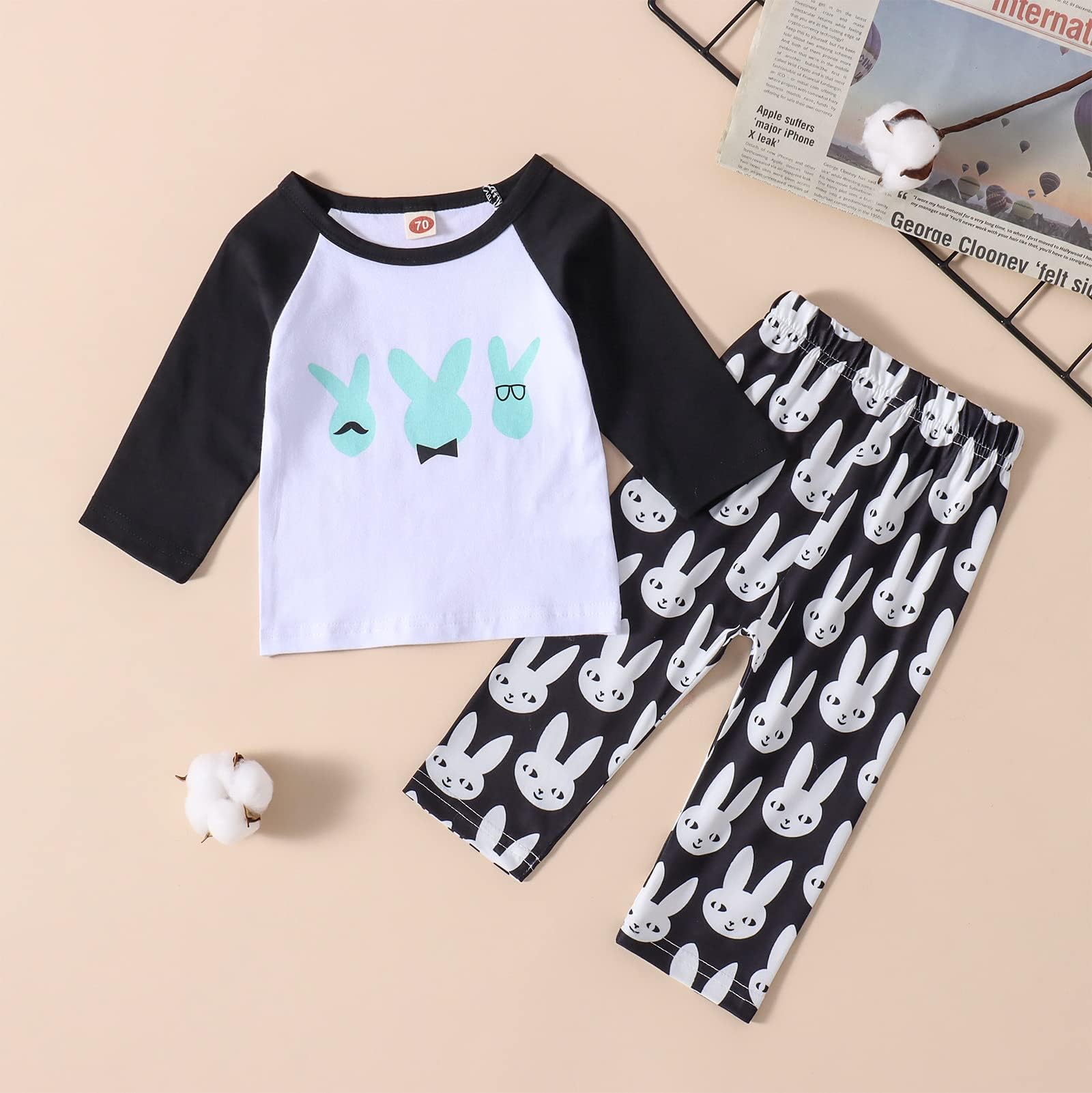 CM C&M WODRO Toddler Baby Boys Easter Sets Infant Bunny Printed Newborn Outfit Spring Fall Winter 0-24M (Black+White, 2-3T)