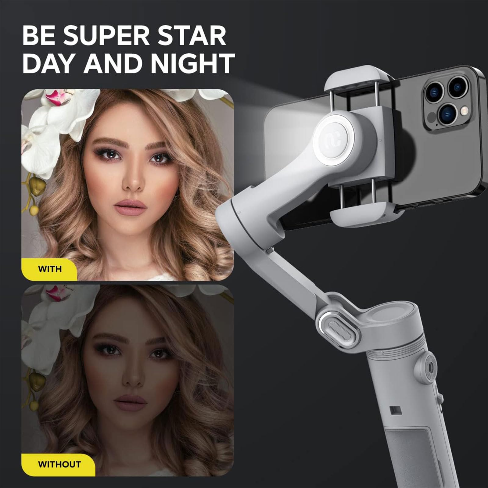 Gimbal Stabilizer for Smartphone w/LED Light Face Tracking Inception Timelapse Handheld Foldable 3-Axis Gimble for iPhone 15 14 13 12 11 Pro Max Android Galaxy S23 YouTube TikTok Vlog AOCHUAN Smart X