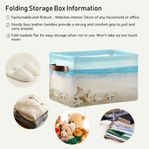 FZDXZJJ Beach Starfish Storage Basket Bins, Ocean Seashell Decorative Baskets Storage Box Collapsible Storage Cubes Organizer with Handles for Nursery Shelf Closet Office Home Bedroom, 2 Pack