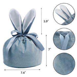 EMBRUNIOICE Easter Candy Gift Bags for Baby,Velvet Bunny Easter Treat Bags,Easter Egg Hunt Bags,Easter Drawstring Goodie Gift Bags for Baby Party Supplies（Blue）