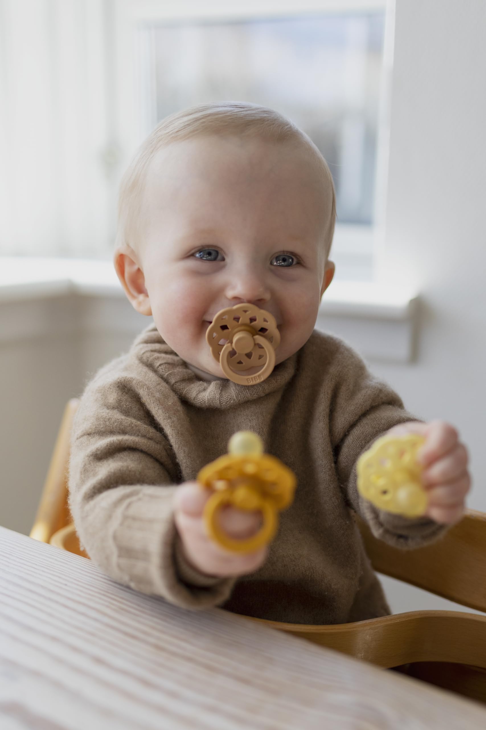 BIBS Pacifiers - Boheme Collection | BPA-Free Baby Pacifier | Made in Denmark | Set of 2 Woodchuck/Blush Color Premium Soothers | Size 6-18 Months