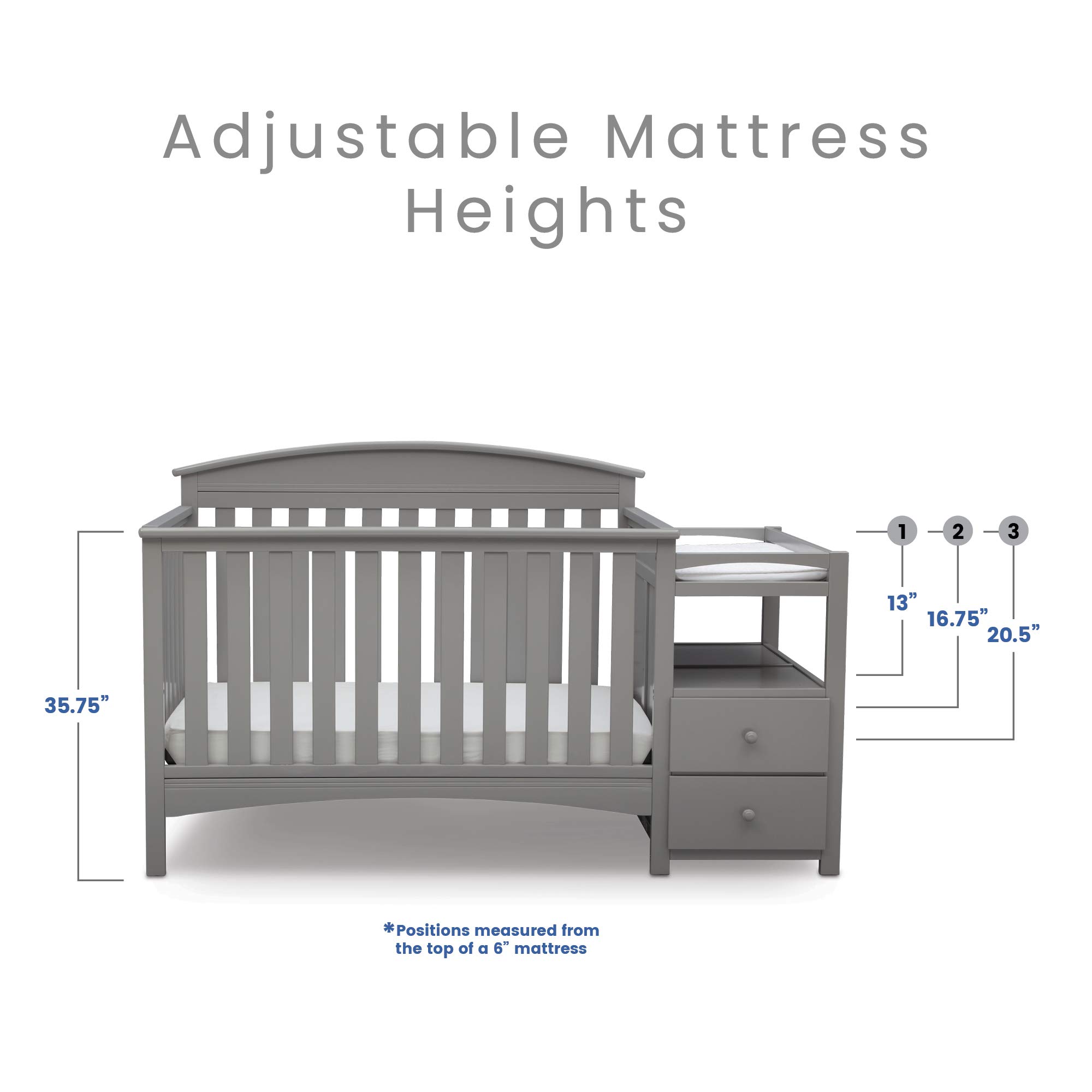 Delta Children Abby Convertible Crib 'N' Changer + Changing Pad and Cover [Bundle], Grey