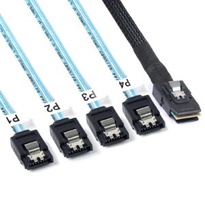 adcaudx 2pack mini sas to sata cable: 0.5m sff-8087 to sata mini sas breakout cable sff8087 to sata mini-sas to sata sas to sata breakout(1.6ft)