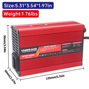 WAOUKS 54.6V 3A Li-ion Battery Charger Red Aluminum Case with Cooling Fan for 13S 48V 10Ah 15Ah 20Ah 30Ah 40Ah Lithium Li-ion Battery Pack with 5 Plugs Plug Connector