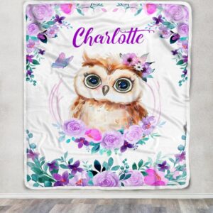 CenturyTee Personalized Baby Blanket Name Girl Flower Owl Baby Girl Kid Daughter Granddaughter Niece Birthday Customized Fleece Blanket (30 x 40 Inches - Baby Size), Multicolor 572 (572)