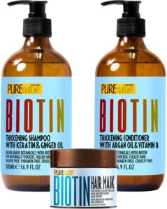 pure nature biotin shampoo and conditioner set and biotin hair mask