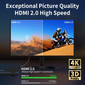 IIABC 4K HDMI Cable 3.3FT 1Pack, High Speed 18Gbps HDMI 2.0 Braided Cable,4K 60Hz HDR, HDCP 2.2, 1080p, 2160P, Ethernet, 3D, Audio Return(ARC) Compatible for Monitor PS 4/3 HDTV 4K Fire Netflix