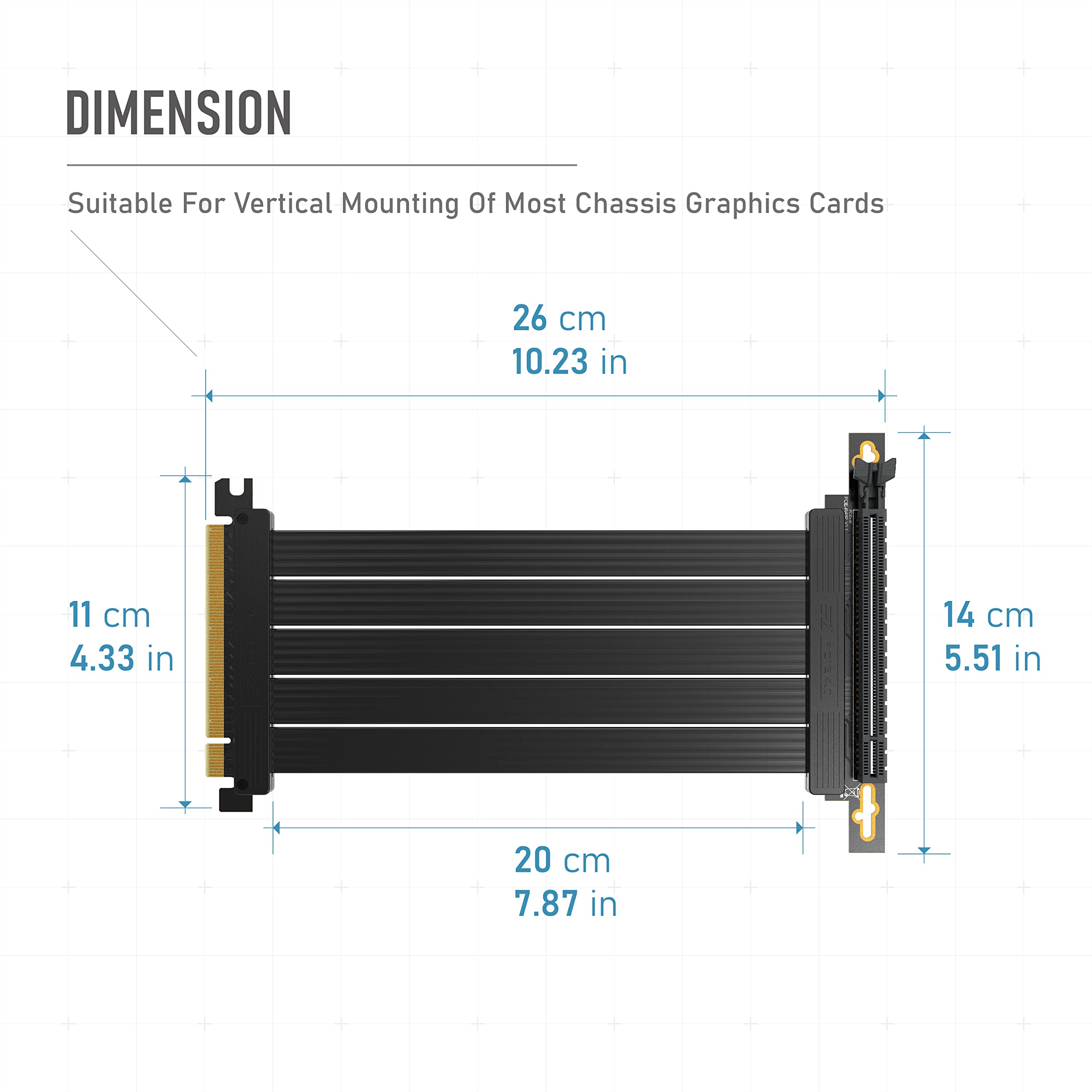 EZDIY-FAB PCIE Gen 4 16x Extreme Flexible, High Speed Riser Cable PCI Express 4.0 Port GPU Extension Card-Right Angle Connector [7.87in/20cm]