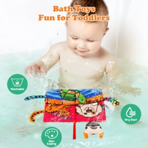 Baby Books 0-6 to 12 Months, 2PC Infant Tummy Time Teething Toys Touch Feel Sensory Crinkle Cloth Soft Book Teether 3-18 Month Early Learning Stroller Bath Shower Toy Gifts for Newborn Babies Girl Boy