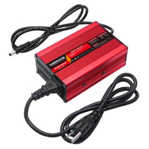 WAOUKS 54.6V 3A Li-ion Battery Charger Red Aluminum Case with Cooling Fan for 13S 48V 10Ah 15Ah 20Ah 30Ah 40Ah Lithium Li-ion Battery Pack with 5 Plugs Plug Connector