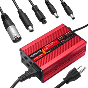 waouks 54.6v 3a li-ion battery charger red aluminum case with cooling fan for 13s 48v 10ah 15ah 20ah 30ah 40ah lithium li-ion battery pack with 5 plugs plug connector