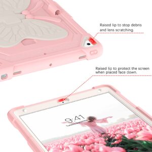 YINLAI for iPad 6th Generation Cases,iPad 9.7 Inch 6th/5th Generation 2018/2017/iPad Air 2nd Gen/iPad Pro 9.7 Case with Pencil Holder Butterfly Kickstand Girls Kids Shockproof Protective Cover,Pink