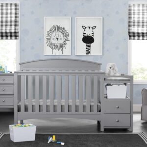 Delta Children Abby Convertible Crib 'N' Changer + Changing Pad and Cover [Bundle], Grey