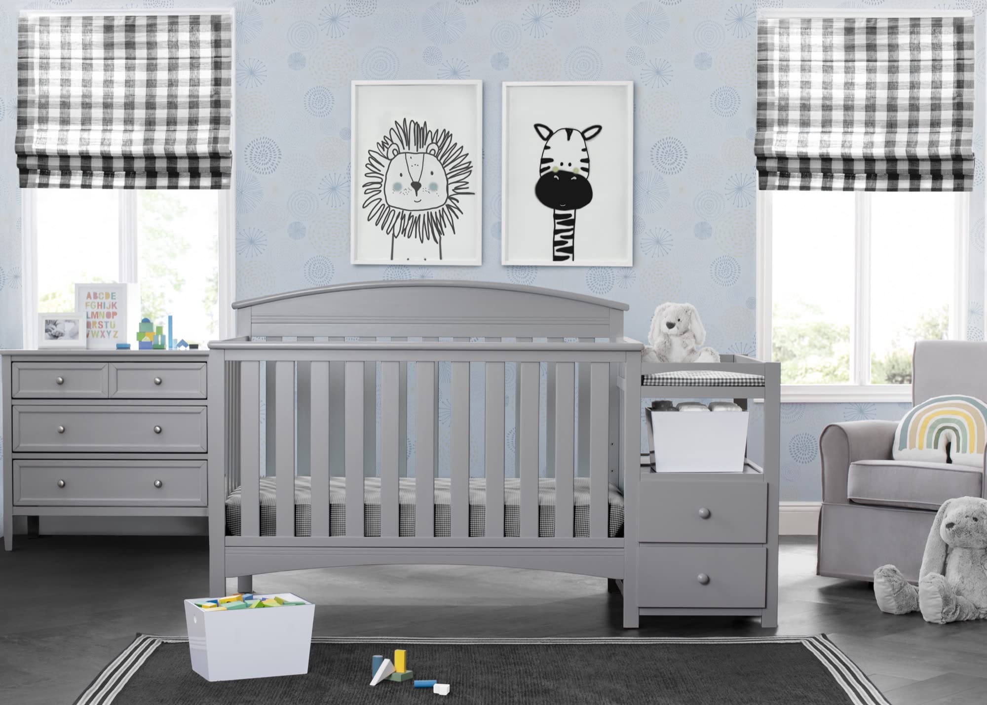 Delta Children Abby Convertible Crib 'N' Changer + Changing Pad and Cover [Bundle], Grey