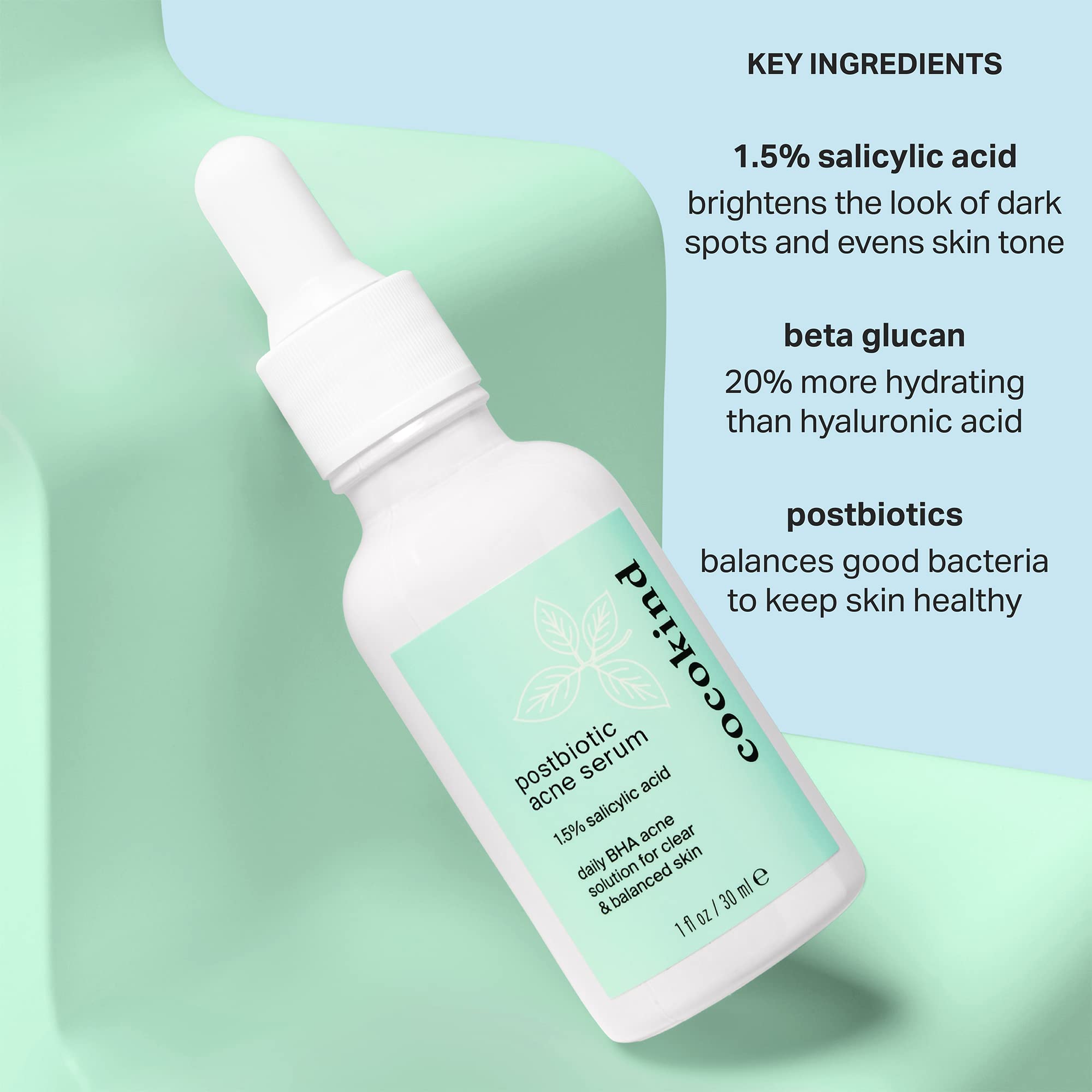 Cocokind Postbiotic Acne Serum, Salicylic Acid Serum and BHA Liquid Exfoliant - Exfoliating, Brightening and Hydrating Serum