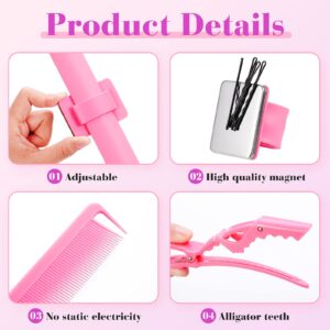 7 Pieces Hair Braiding Tools Magnetic Pin Wristband and 2 Pieces Stainless Steel Pintail Rat Tail Comb with 4 Pieces Wide Teeth Alligator Sectioning Hair Clip for Hair Braid Tool Braid Maker (Pink)