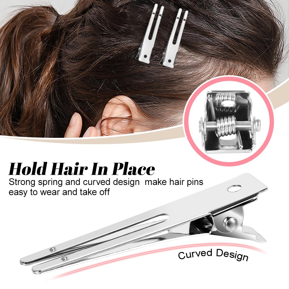 50Pcs Metal Hair Styling Clips, IKOCO Hairdressing Double Prong Hair Clips with 3 Parting Comb for Braids, 50 Sliver Alligator Clips for Hair Rollers Styling and Coloring