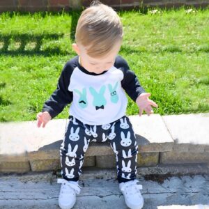 CM C&M WODRO Toddler Baby Boys Easter Sets Infant Bunny Printed Newborn Outfit Spring Fall Winter 0-24M (Black+White, 2-3T)