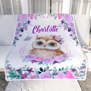 CenturyTee Personalized Baby Blanket Name Girl Flower Owl Baby Girl Kid Daughter Granddaughter Niece Birthday Customized Fleece Blanket (30 x 40 Inches - Baby Size), Multicolor 572 (572)