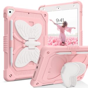 yinlai for ipad 6th generation cases,ipad 9.7 inch 6th/5th generation 2018/2017/ipad air 2nd gen/ipad pro 9.7 case with pencil holder butterfly kickstand girls kids shockproof protective cover,pink