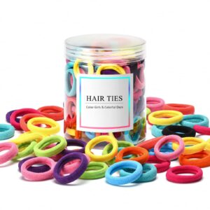 omszte,100 pcs baby hair ties, seamless cotton toddler hair ties for girls and kids, multicolor small soft hair elastics ponytail holders(10colors)