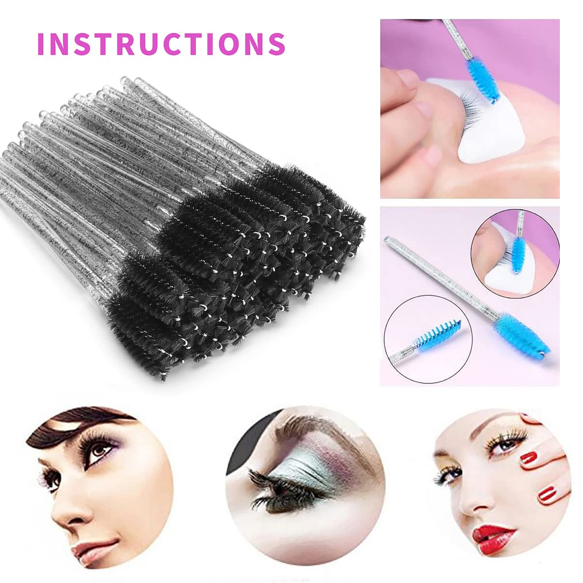 Limko Eyelash Mascara Brushes Eyelash Brush Disposable Wands Applicator Makeup Kits (50PCS-Black)