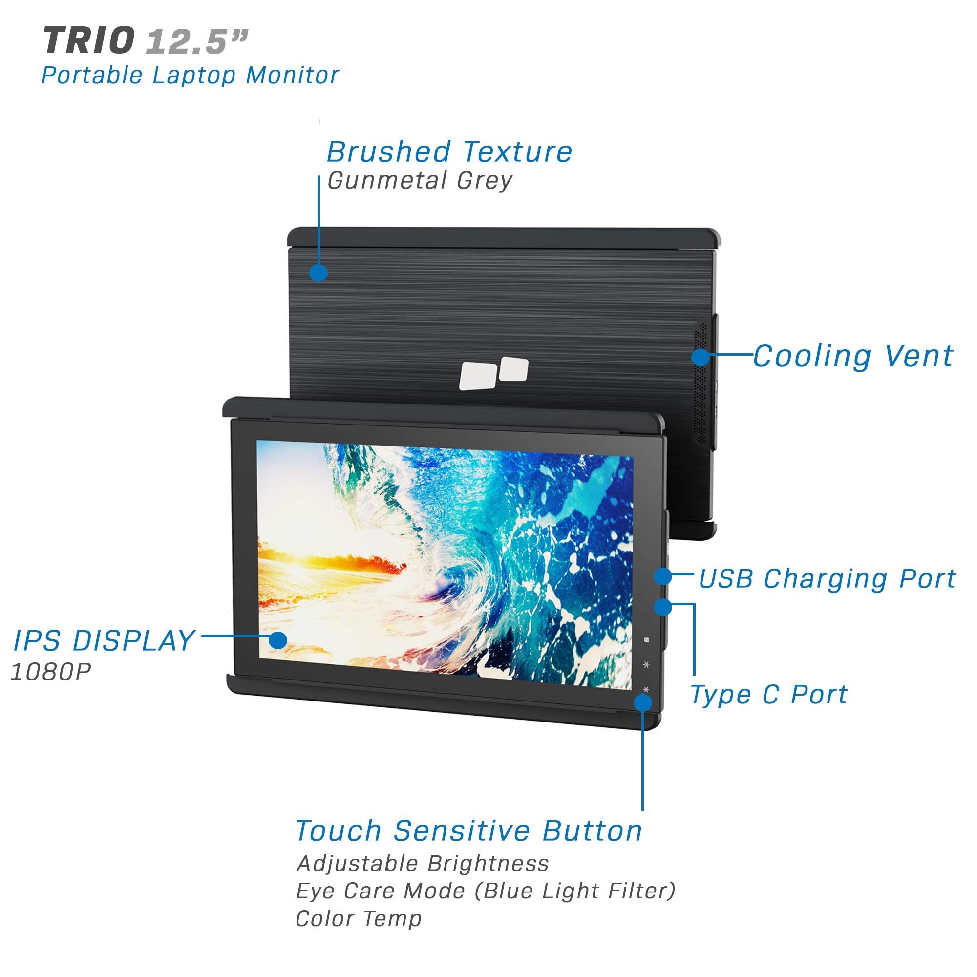 Mobile Pixels Trio Tri-Screen Portable Monitor for Laptops with Kickstand, 12.5'' Full HD IPS Screens, USB C/USB A Triple Displays,Windows/OS/Android/Nintendo Switch (2X Monitor and 1x Kickstand)