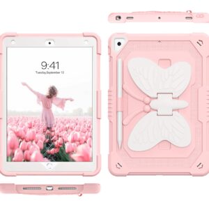 YINLAI for iPad 6th Generation Cases,iPad 9.7 Inch 6th/5th Generation 2018/2017/iPad Air 2nd Gen/iPad Pro 9.7 Case with Pencil Holder Butterfly Kickstand Girls Kids Shockproof Protective Cover,Pink