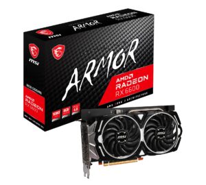 msi radeon rx 6600 armor 8g gaming graphics card - amd rx 6600, gpu 2044/2491 mhz, 8000mb ddr6 memory