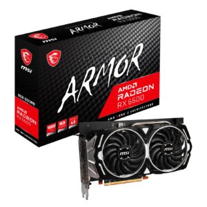 MSI Radeon RX 6600 Armor 8G Gaming Graphics Card - AMD RX 6600, GPU 2044/2491 MHz, 8000MB DDR6 Memory