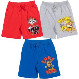 paw patrol marshall rubble chase toddler boys french terry 3 pack shorts grey/blue/red 4t