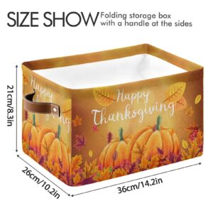 FZDXZJJ Thanksgiving Pumpkin Fall Maple Storage Basket Bins, Autumn Leaves Decorative Baskets Storage Box Collapsible Storage Cubes Organizer with Handles for Nursery Shelf Closet Office Home Bedroom, 2 Pack