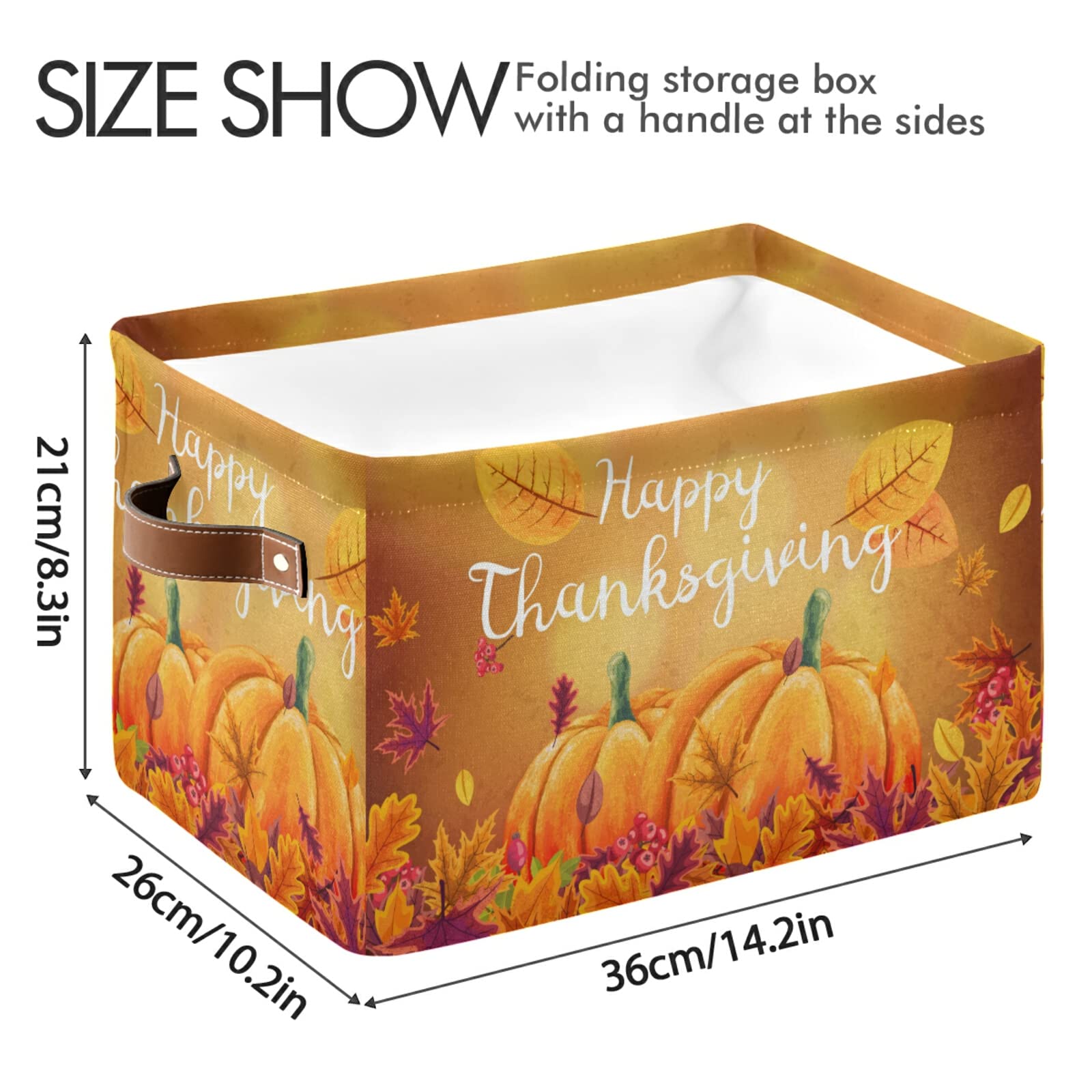 FZDXZJJ Thanksgiving Pumpkin Fall Maple Storage Basket Bins, Autumn Leaves Decorative Baskets Storage Box Collapsible Storage Cubes Organizer with Handles for Nursery Shelf Closet Office Home Bedroom, 2 Pack