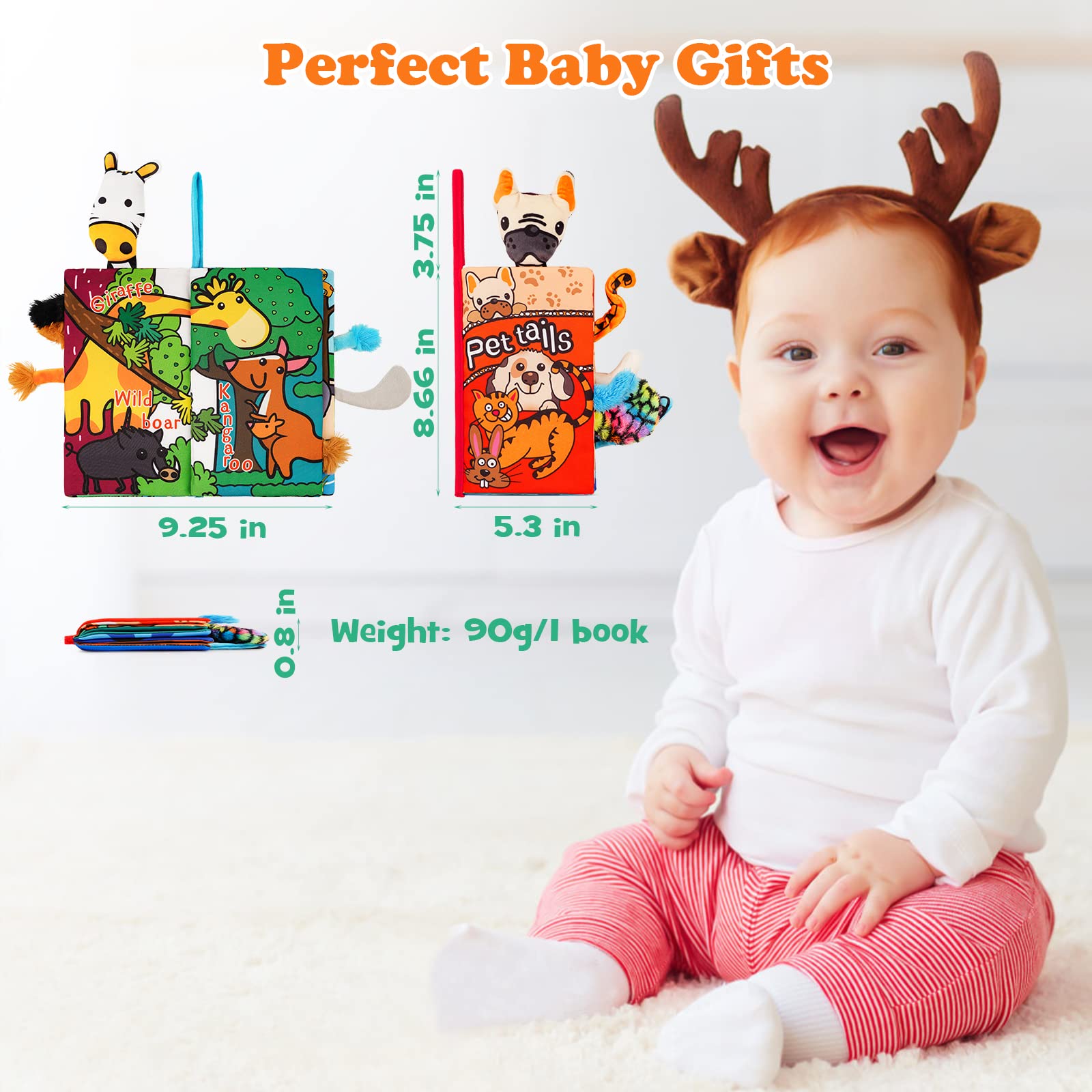 Baby Books 0-6 to 12 Months, 2PC Infant Tummy Time Teething Toys Touch Feel Sensory Crinkle Cloth Soft Book Teether 3-18 Month Early Learning Stroller Bath Shower Toy Gifts for Newborn Babies Girl Boy