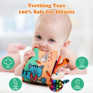 Baby Books 0-6 to 12 Months, 2PC Infant Tummy Time Teething Toys Touch Feel Sensory Crinkle Cloth Soft Book Teether 3-18 Month Early Learning Stroller Bath Shower Toy Gifts for Newborn Babies Girl Boy