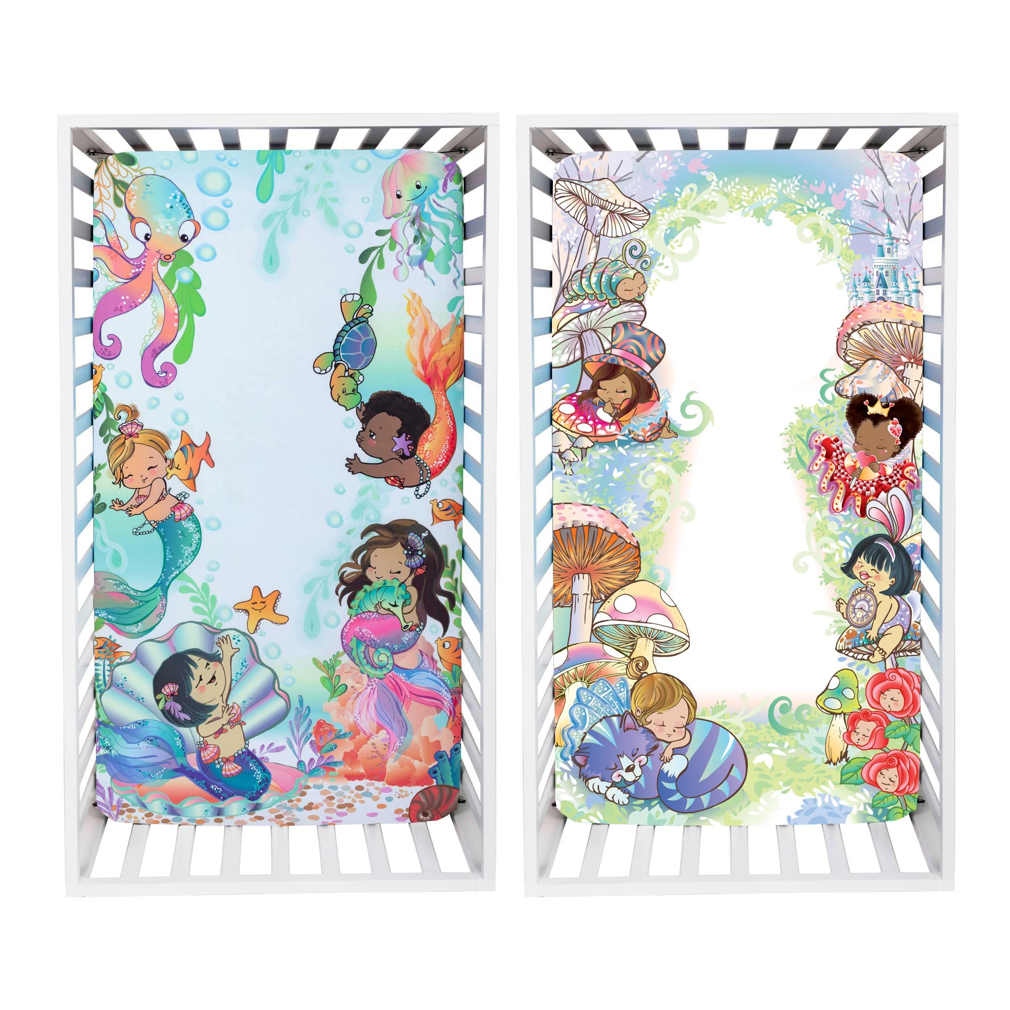 Baby Titi - Mermaid and Alice in Wonderland Crib Sheets for Girls Bundle