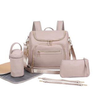 lulupak 6pcs set leather diaper bag travel-friendly organizer backpack (tan)