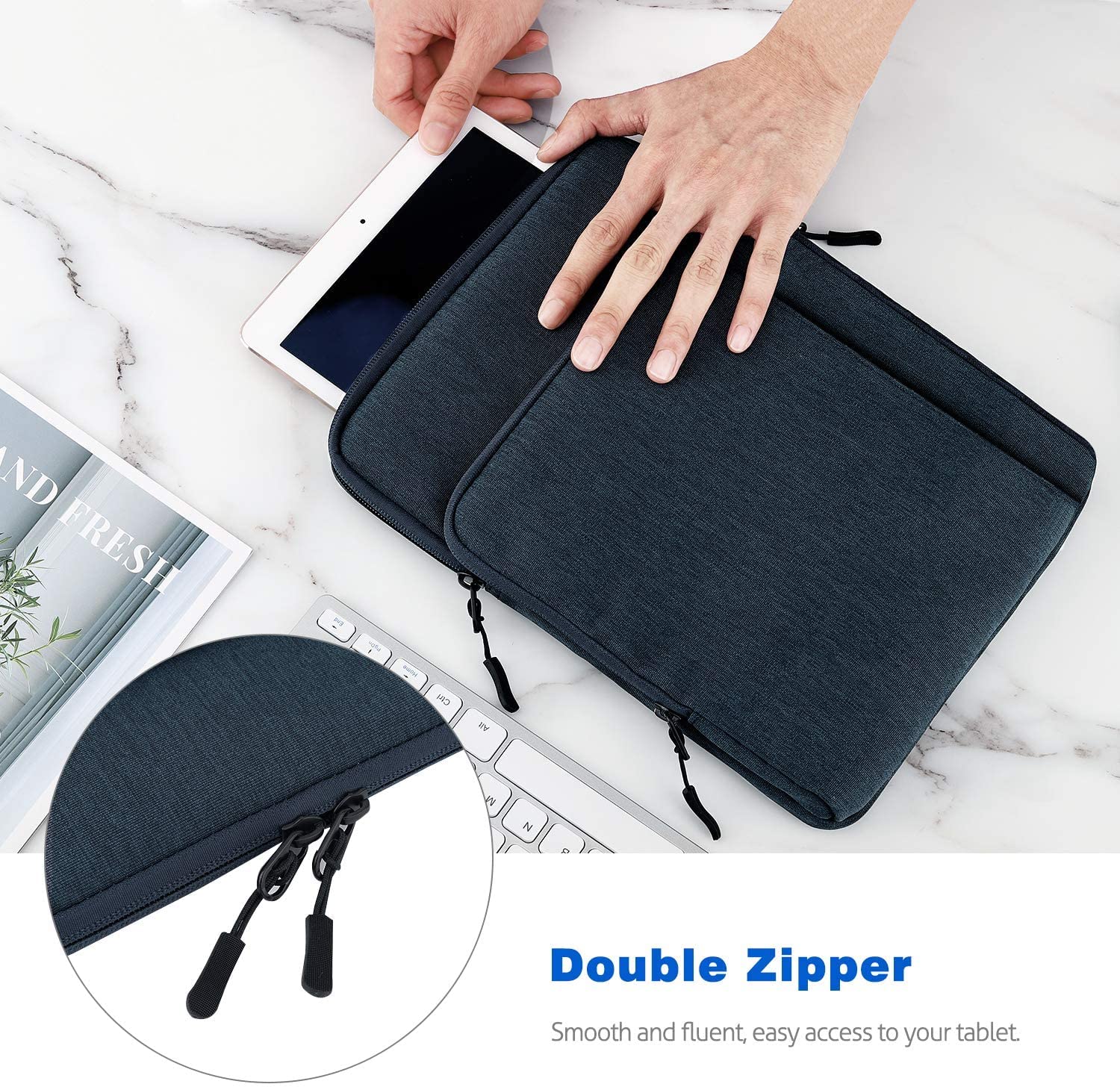 13.3 Inch Tablet Sleeve Case Bag for iPad Pro 12.9, MacBook Air 13 Inch, MacBook Pro 13", Galaxy Tab S9+ S8+ S7+ S7 FE 12.4", Surface Pro 9/8/X/7+/7/6/5/4/3/Pro LTE, Fits Type Cover Keyboard - Indigo