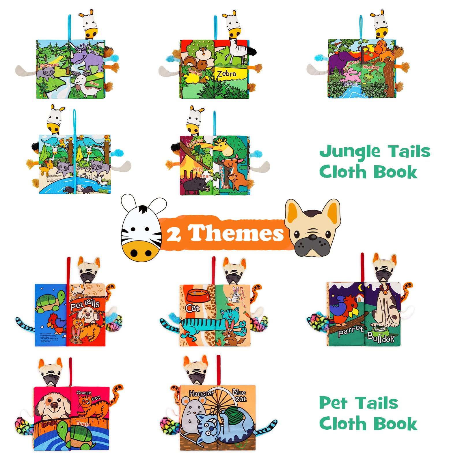 Baby Books 0-6 to 12 Months, 2PC Infant Tummy Time Teething Toys Touch Feel Sensory Crinkle Cloth Soft Book Teether 3-18 Month Early Learning Stroller Bath Shower Toy Gifts for Newborn Babies Girl Boy