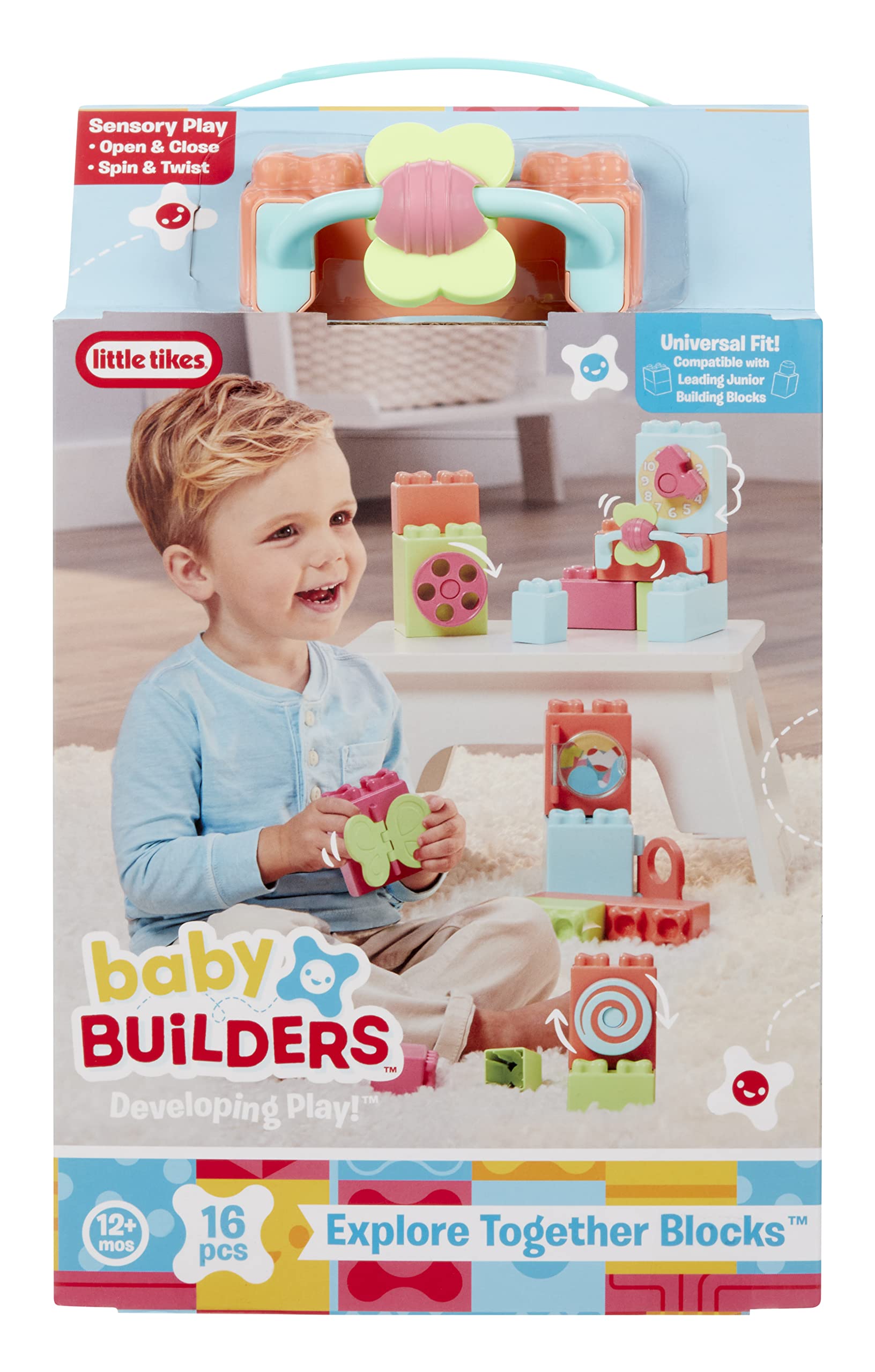 Little Tikes Baby Builders - Explore Together Blocks First Blocks for Babies and Toddlers, Boys and Girls, Easy to Connect, Sensory Play