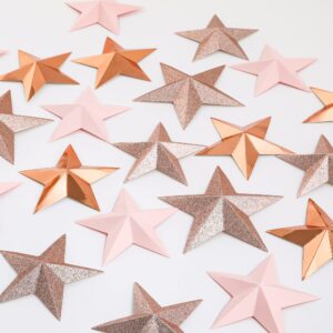 tenshun 24pcs reusable paper star wall decor, rose gold, metallic, baby pink for nursery, bedroom decor